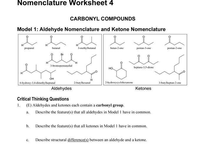 Solved Nomenclature Worksheet 4 CARBONYL COMPOUNDS Model 1: | Chegg.com
