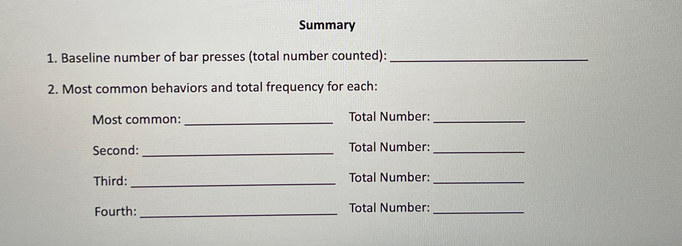 Solved SummaryBaseline number of bar presses (total number | Chegg.com