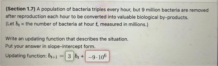 Solved (Section 1.7) A population of bacteria triples every | Chegg.com