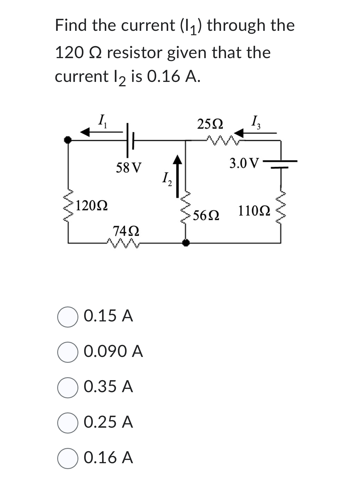 Solved Find the current (I1) ﻿through the 120Ω ﻿resistor | Chegg.com