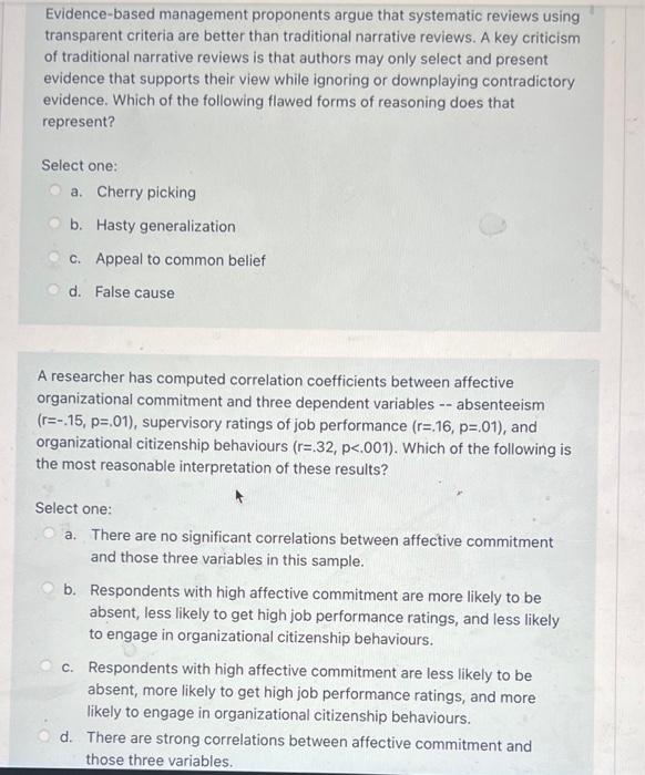 Solved Evidence-based management proponents argue that | Chegg.com