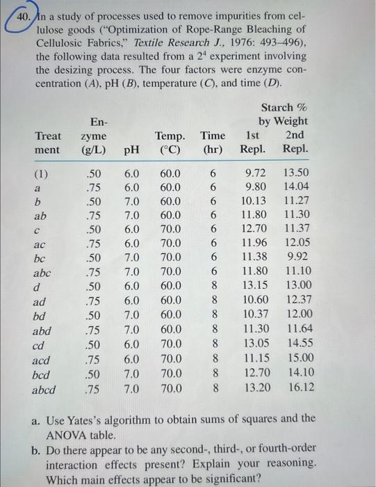 Solved 40. In a study of processes used to remove impurities | Chegg.com