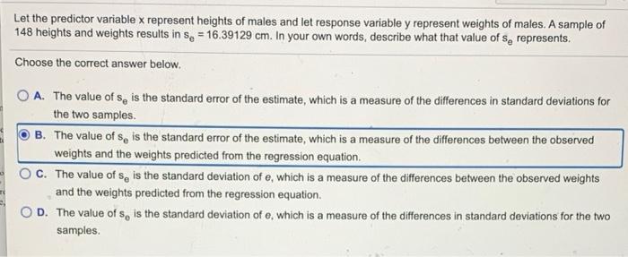 Solved Let the predictor variable x represent heights of | Chegg.com