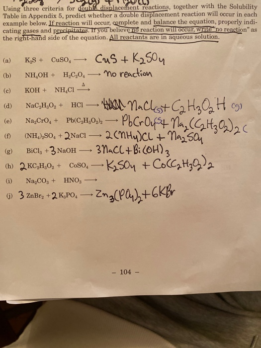 Solved Using three criteria for double displacement | Chegg.com