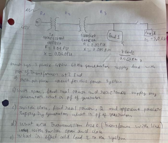 Solved power rys 3 phase 480 V60 Hz gurearator supply load | Chegg.com