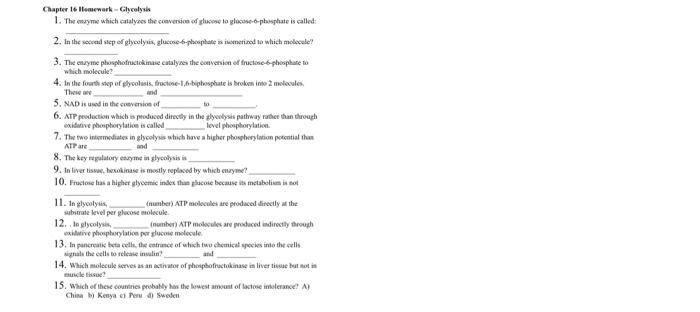 Solved Chapter 16 work-Glycolysis 1. The wyme which | Chegg.com