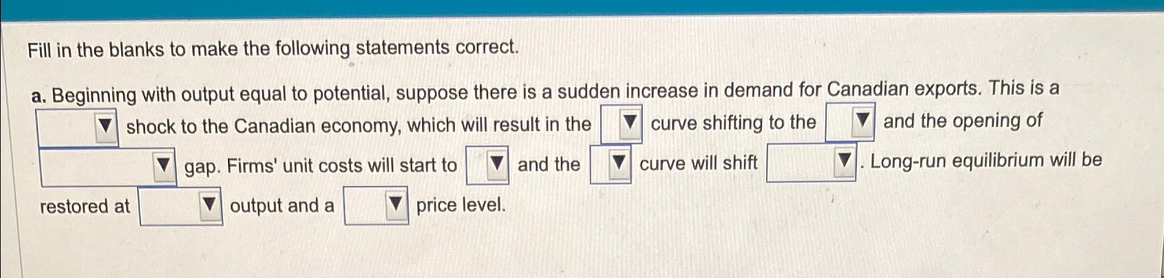 Solved Fill in the blanks to make the following statements | Chegg.com