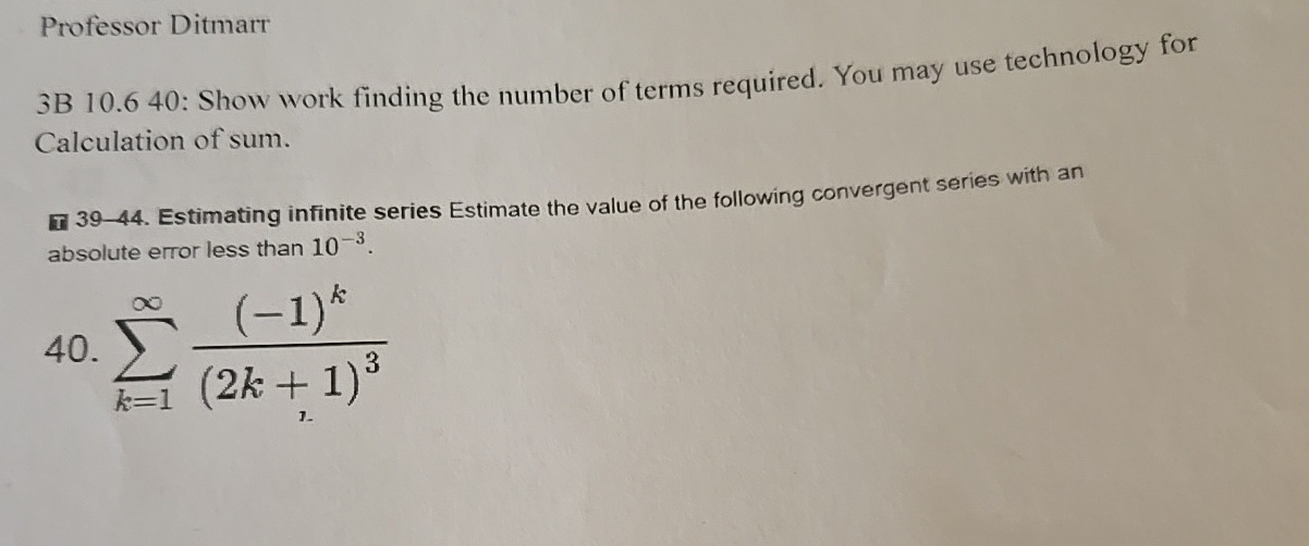 Solved Professor Ditmarr3B 10.6 40: Show work finding the | Chegg.com