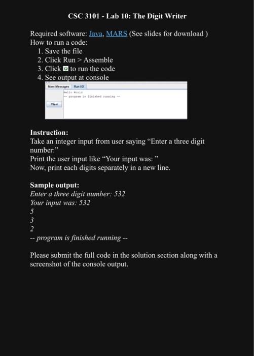 Solved CSC 3101 - Lab 10: The Digit Writer Required | Chegg.com