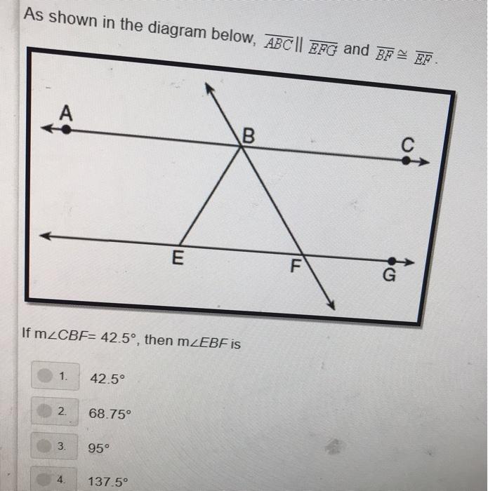 Solved As shown in the diagram below, ABC|| EFG and BF EF. А | Chegg.com