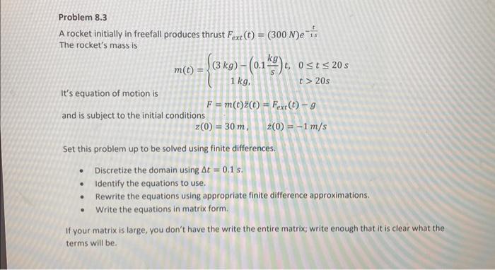 Solved A rocket initially in freefall produces thrust Fext | Chegg.com