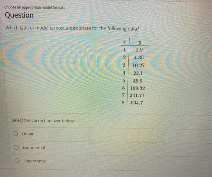 Solved Choose an appropriate model for data Question Which | Chegg.com