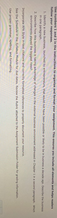 Use numbers 1 and 2 in the instructions to organize | Chegg.com
