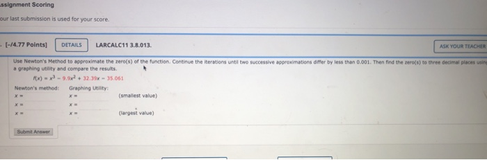 Solved Use Newtons Method To Approximate The Zeros Of The