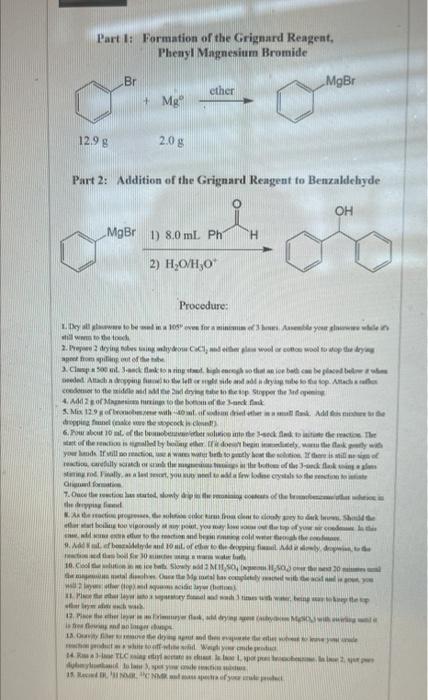 Solved Part 1: Formation of the Grignard Reagent, Phenyl | Chegg.com