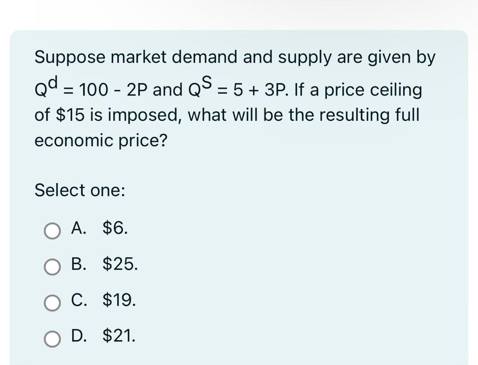 Solved Suppose Market Demand And Supply Are Given By 