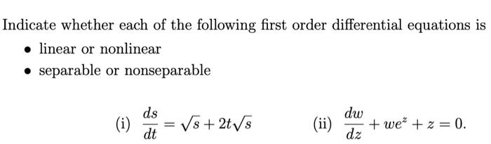 Solved Indicate whether each of the following first order | Chegg.com