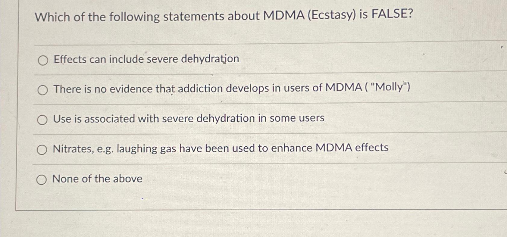 Solved Which of the following statements about MDMA | Chegg.com