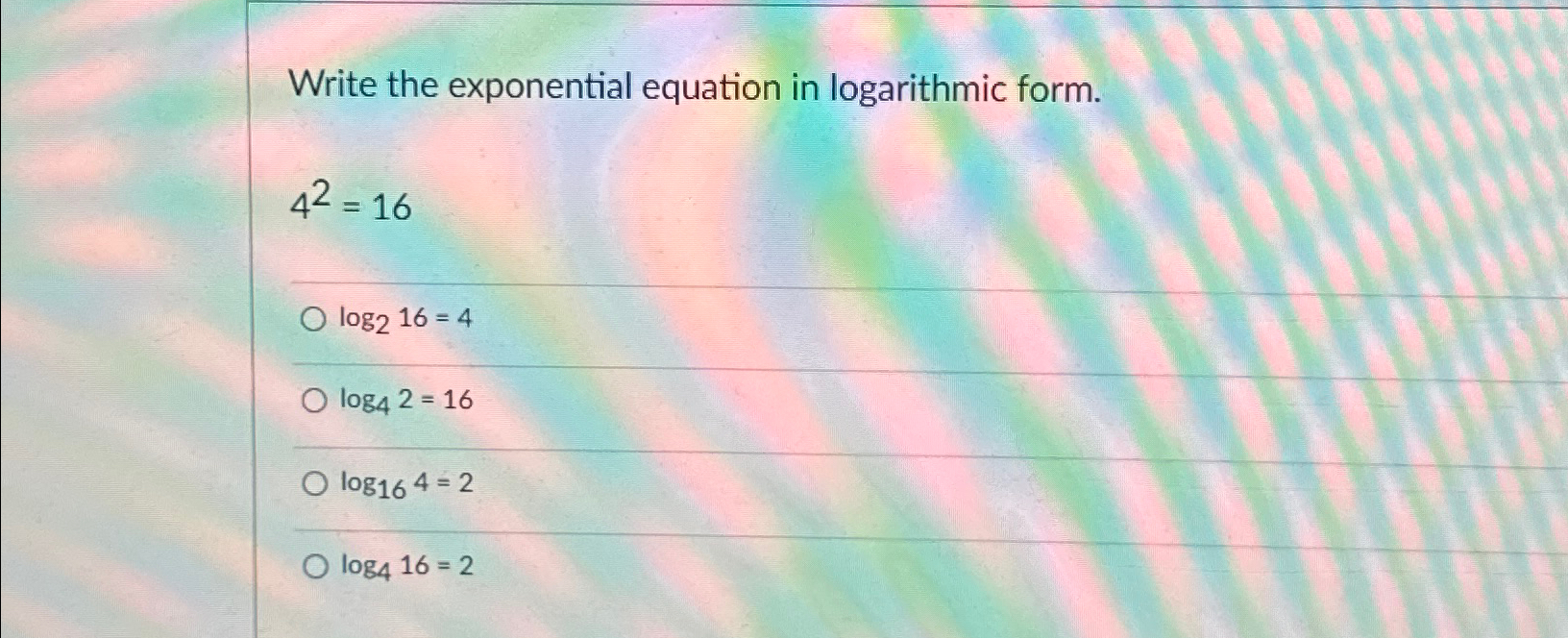 Solved Write the exponential equation in logarithmic | Chegg.com