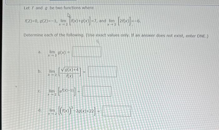 Solved Let f and g be two functions where | Chegg.com