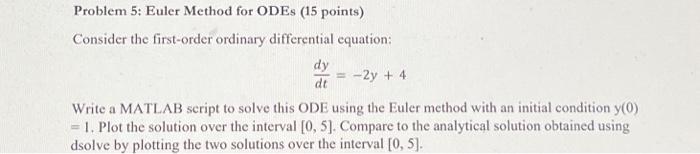 Solved Problem 5: Euler Method for ODEs (15 points) Consider | Chegg.com