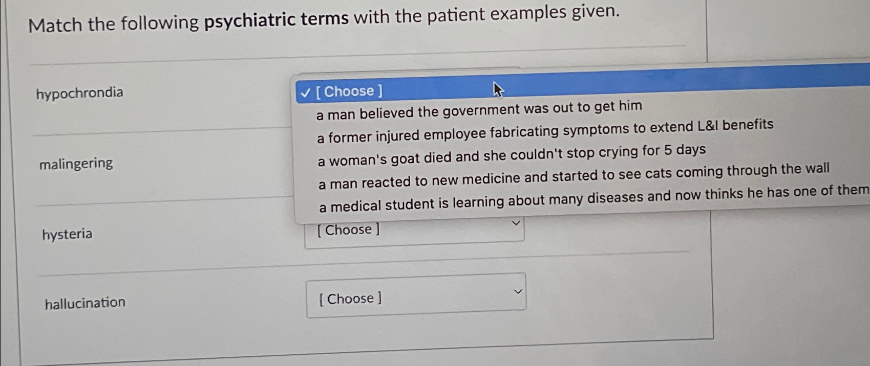 Solved Match the following psychiatric terms with the | Chegg.com