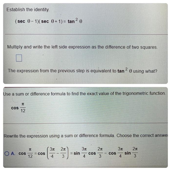Solved Establish the identity. cos 0. csc 0= cot O Write the | Chegg.com
