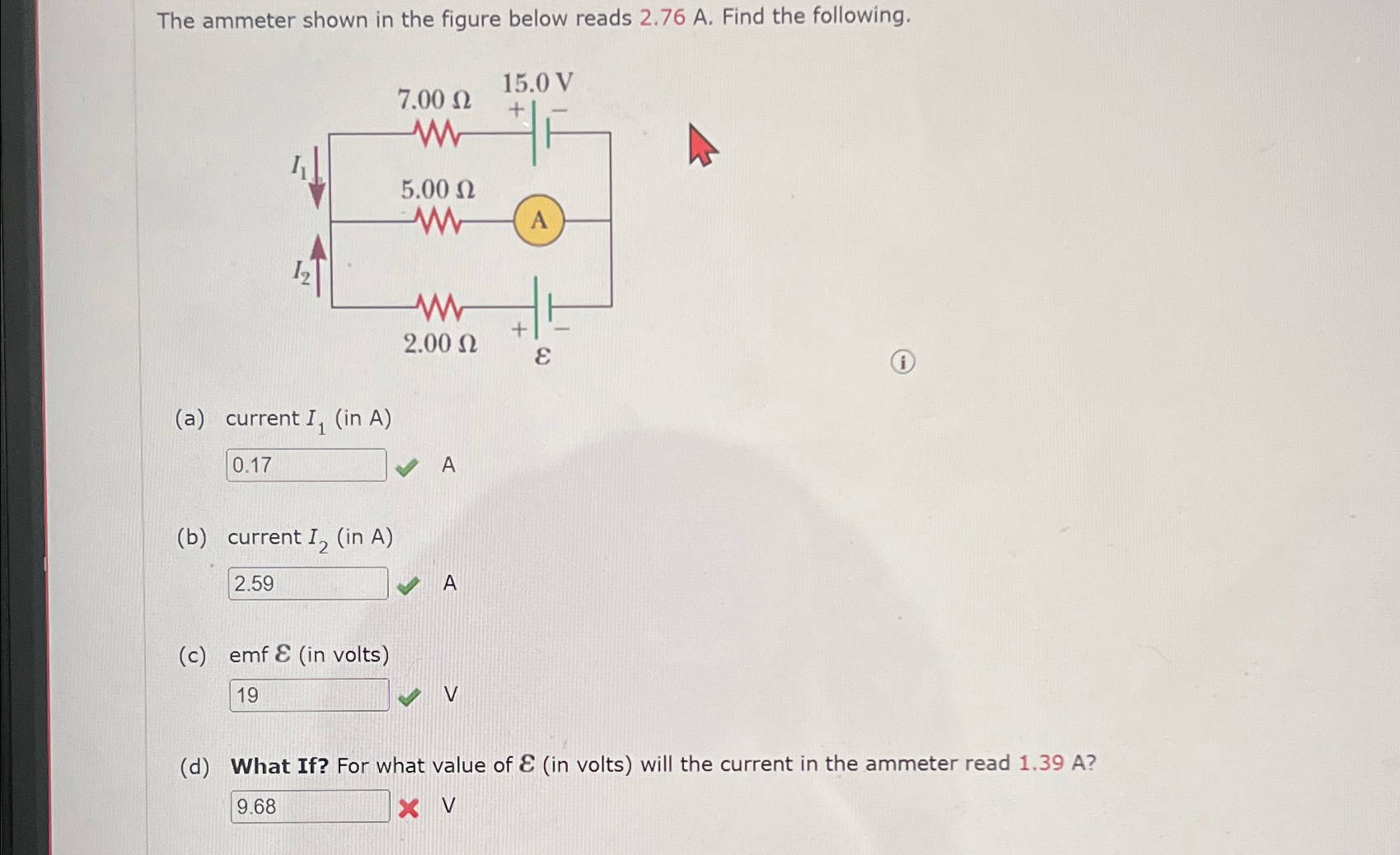 Solved The ammeter shown in the figure below reads 2.76A. | Chegg.com