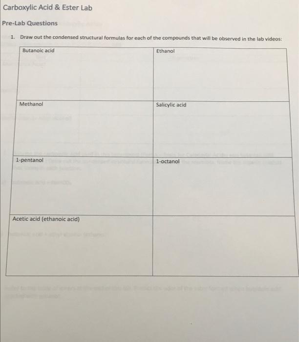Solved Carboxylic Acid & Ester Lab Pre-Lab Questions 1. Draw | Chegg.com