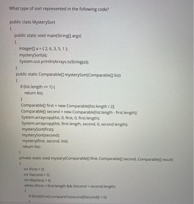 Solved What type of sort represented in the following code? | Chegg.com