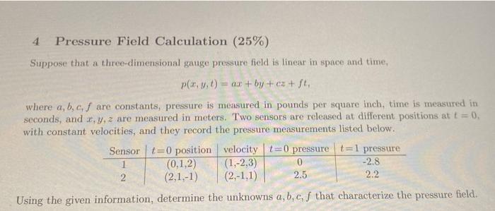 Solved 4 Pressure Field Calculation (25\%) Suppose that a | Chegg.com