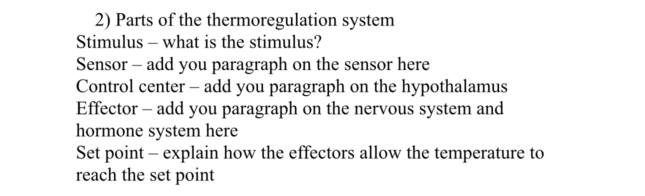 Solved Parts of the thermoregulation systemStimulus - ﻿what | Chegg.com