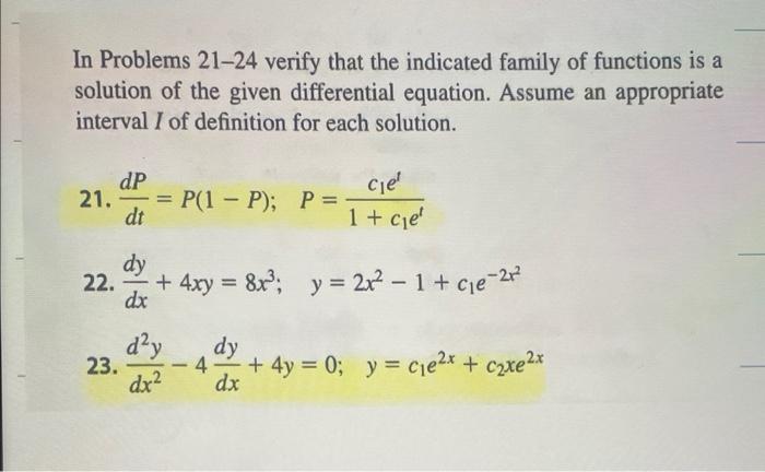 Solved In Problems 21−24 verify that the indicated family of | Chegg.com