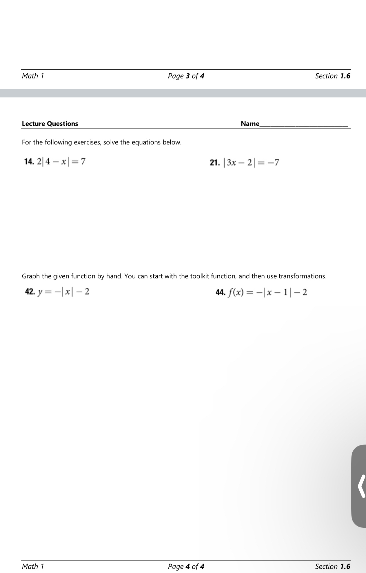 Solved Math 1page 3 ﻿of 4section 1 6lecture Questionsnamefor