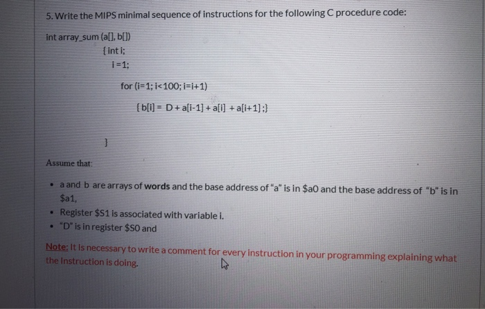 Solved 5. Write the MIPS minimal sequence of instructions | Chegg.com