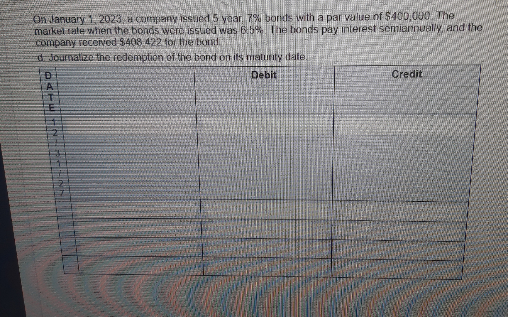 Solved On January 1,2023 , ﻿a company issued 5 -year, 7% | Chegg.com