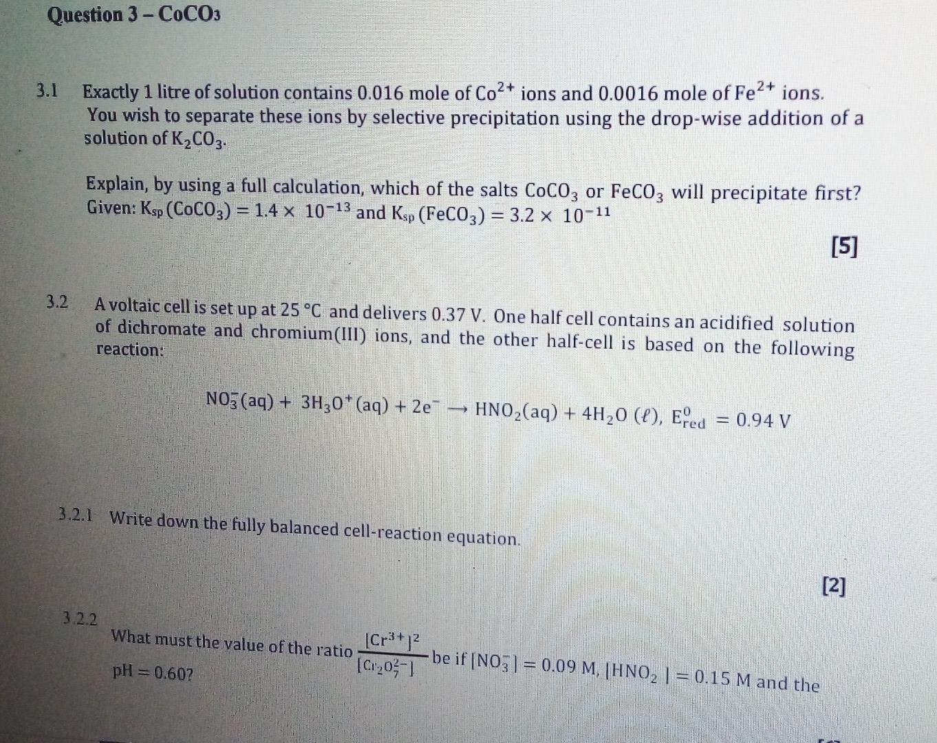 Solved Question 3 - COCO3 3.1 2+ 2+ Exactly 1 litre of | Chegg.com