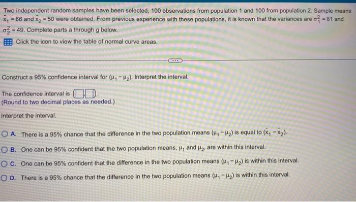 Solved Two independent random samples have been selected, | Chegg.com
