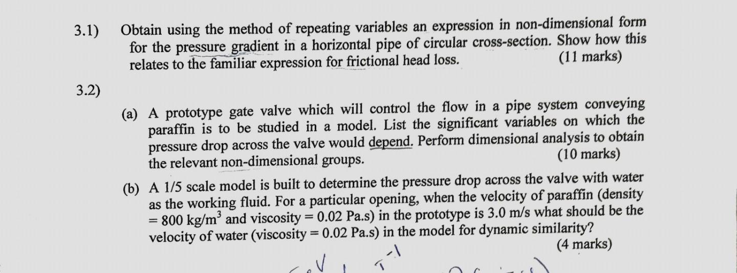 Solved 3 1 Obtain Using The Method Of Repeating Variables