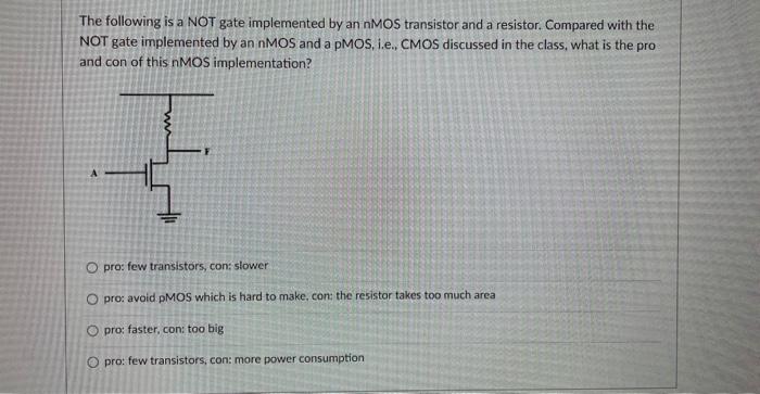 Solved The following is a NOT gate implemented by an nMOS | Chegg.com