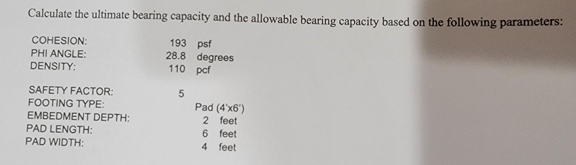 Solved Calculate the ultimate bearing capacity and the | Chegg.com