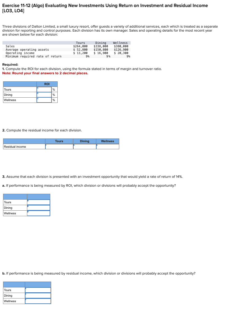 Solved Exercise 11-12 (Algo) ﻿Evaluating New Investments | Chegg.com