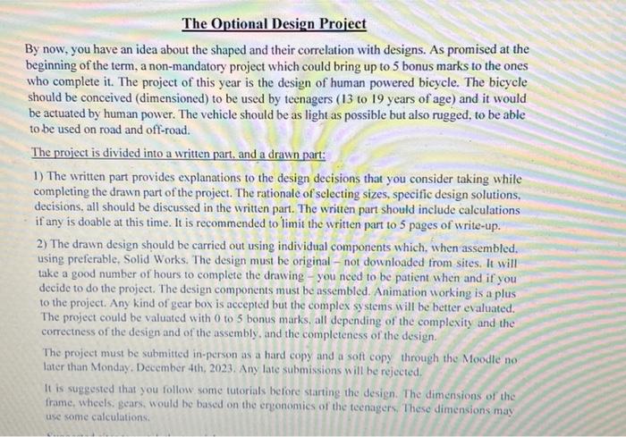 Solved The Optional Design Project By now, you have an idea | Chegg.com