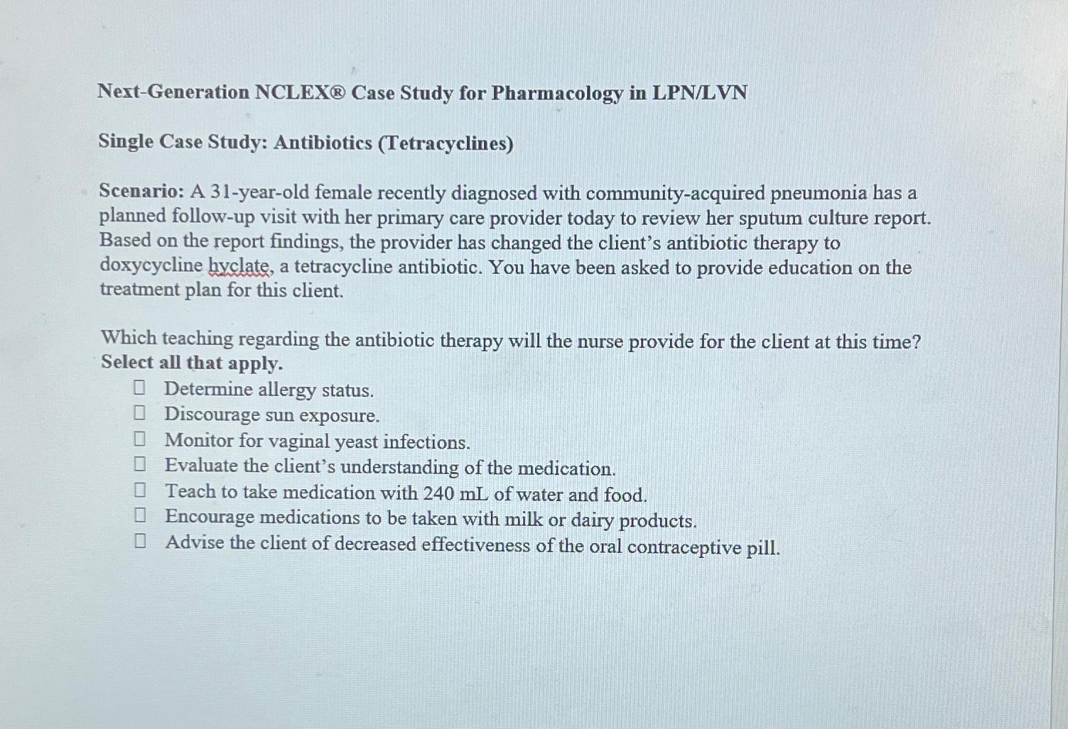 Solved Next-Generation NCLEX ?® ﻿Case Study for Pharmacology | Chegg.com