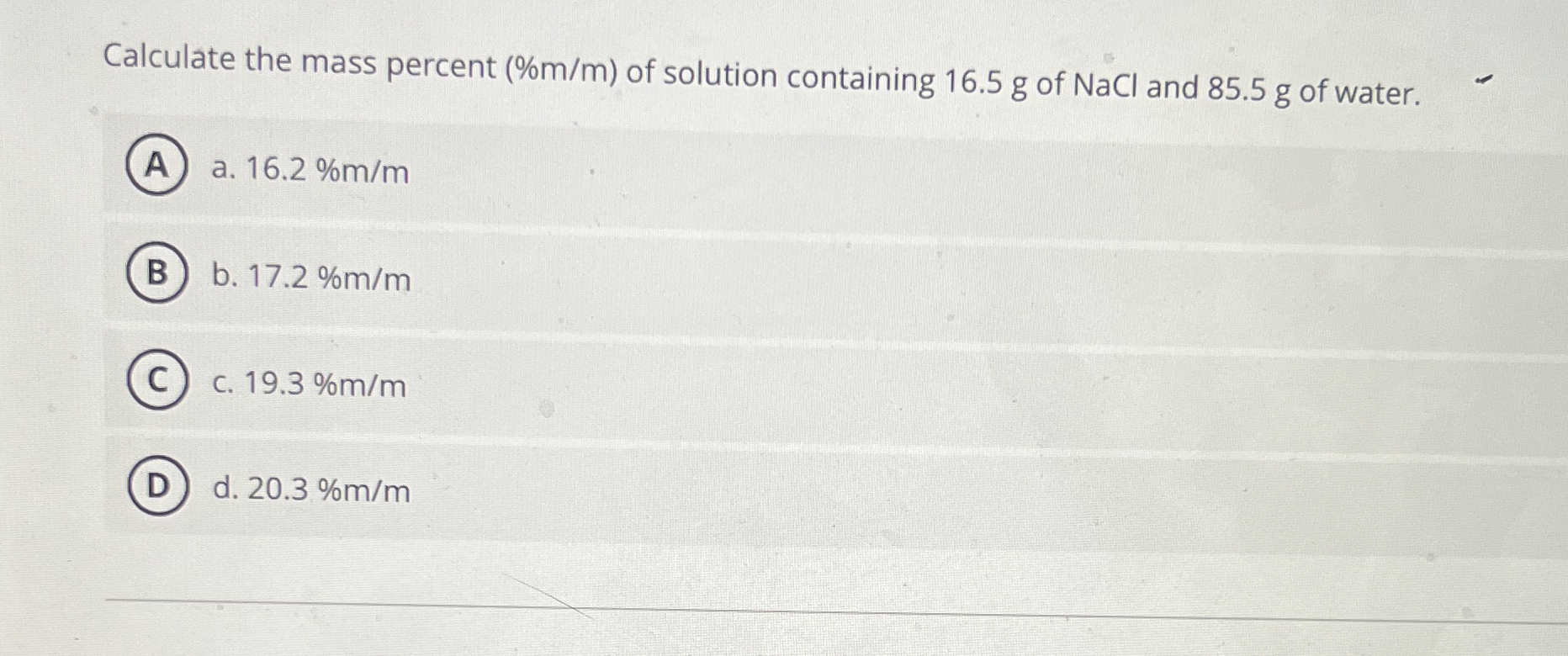 Solved Calculate the mass percent ) ﻿of solution containing | Chegg.com