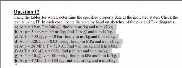 Solved Question 12 Using the tables for water, determine the | Chegg.com