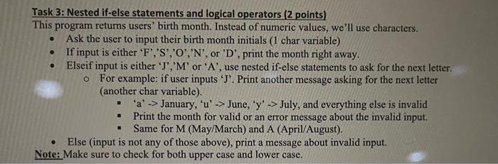 Solved Task 3: Nested if-else statements and logical | Chegg.com