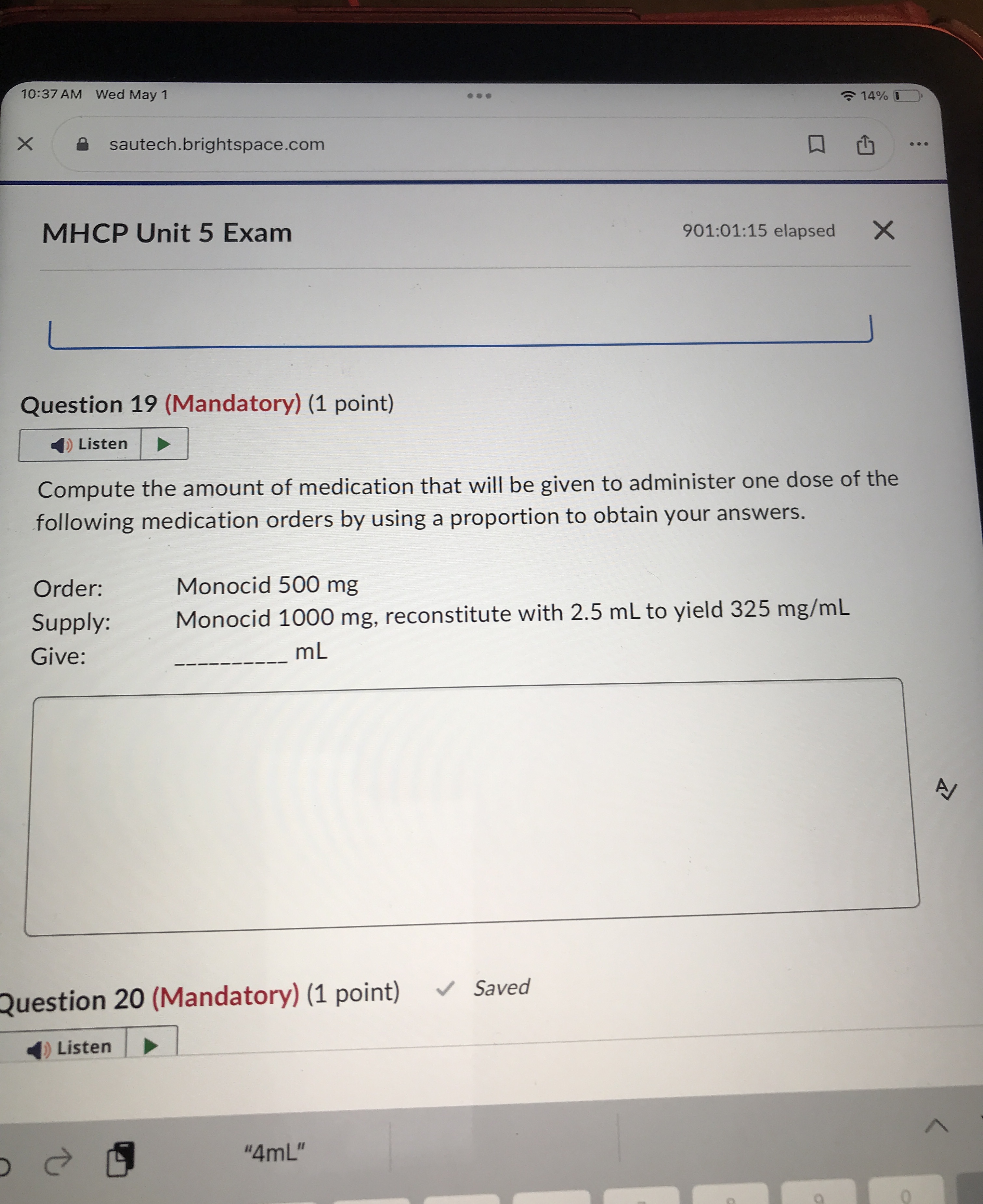 Solved 10:37 ﻿AMWed May 114%sautech.brightspace.comMHCP Unit | Chegg.com