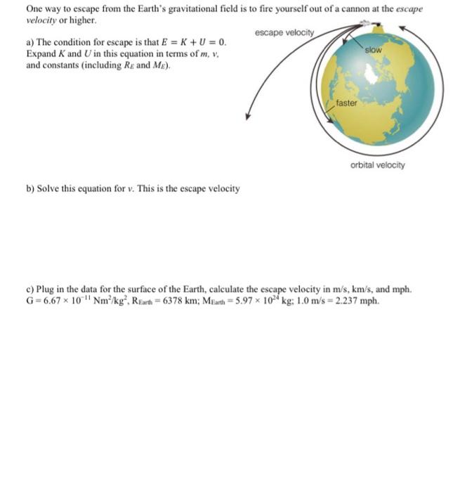 Solved One way to escape from the Earth's gravitational | Chegg.com