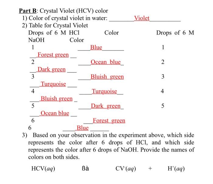 Solved Part B: Crystal Violet (HCV) color Vislat 3) Based on | Chegg.com
